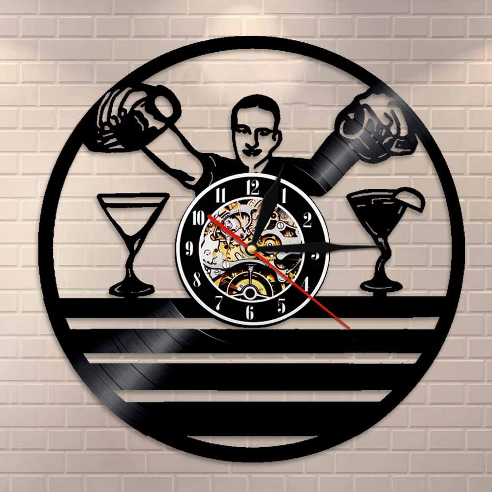 Bartender Wall Clock Pub Bar Barman Business Hanging Sign Wine Guy ...