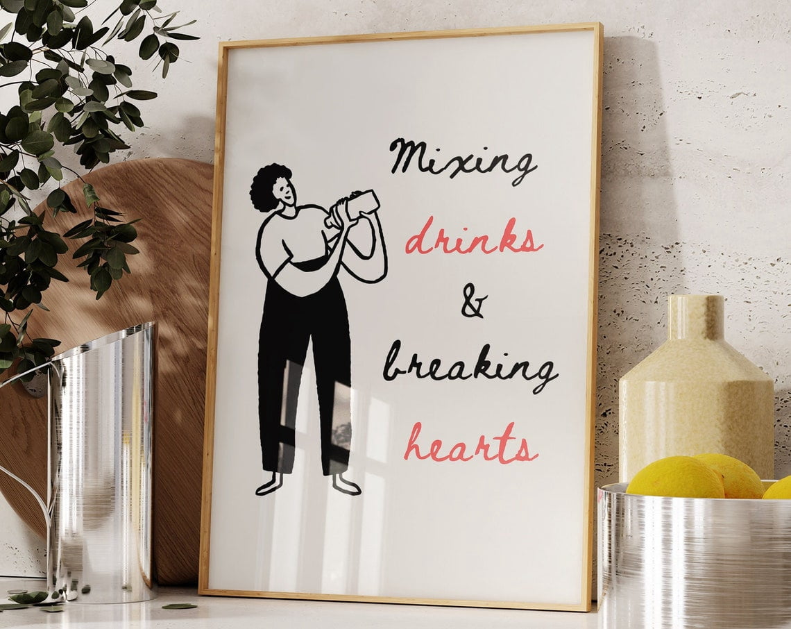 Bartending Print, Cute Bartender Poster, Minimalist Kitchen Decor ...