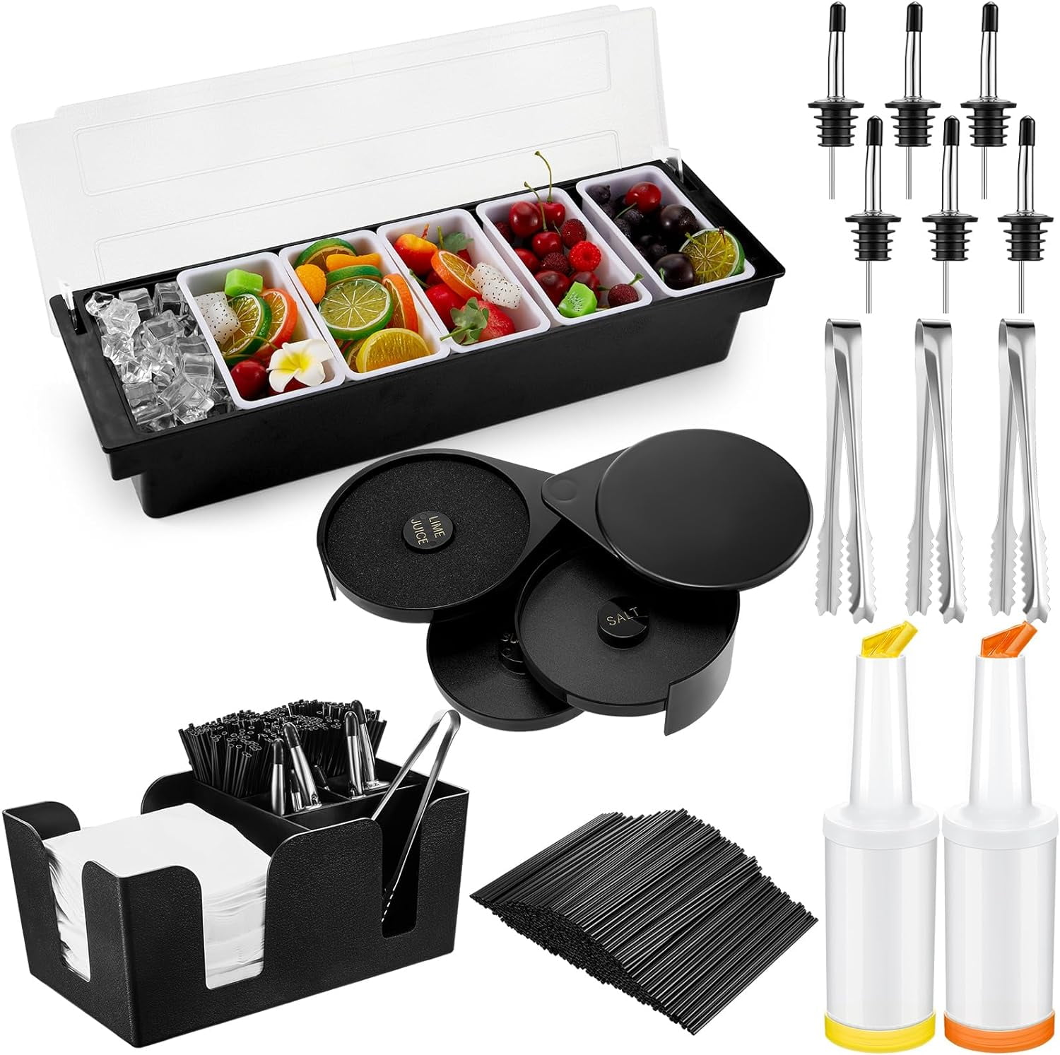 Bartending Supplies Garnish Tray with Lid Bar Caddy 3 Tier Glass Rimmer ...