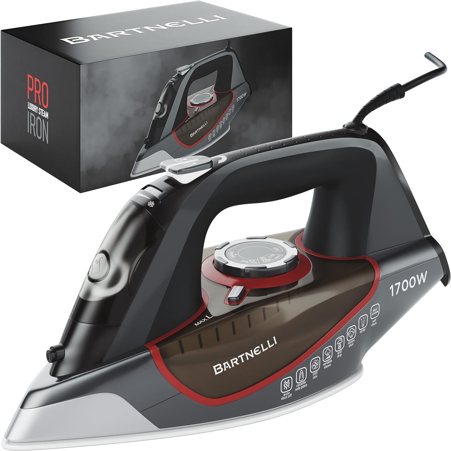 Bartnelli 1700W Pro Luxury Steam Iron for Clothes with Non Stick ...