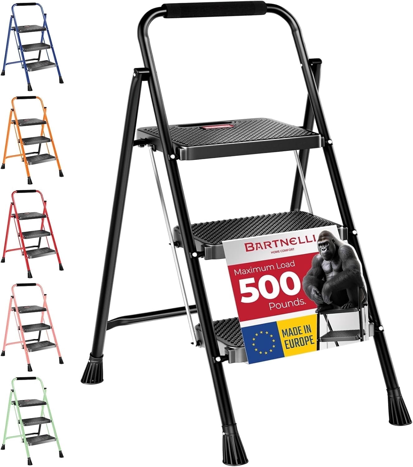 Bartnelli Pro Luxury 3-Step Heavy Duty Step Ladder, Foldable Steel ...