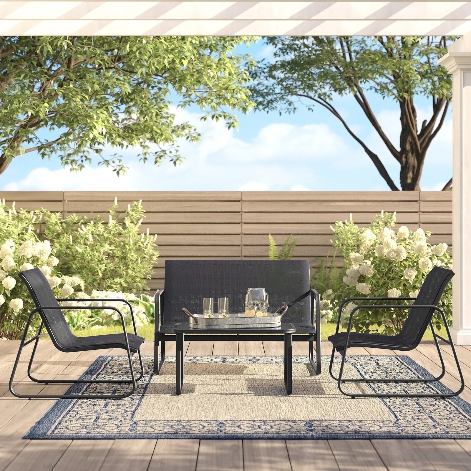 Barton 4-Piece Outdoor Conversation Set with Sofa, 2 Chairs & Glass ...