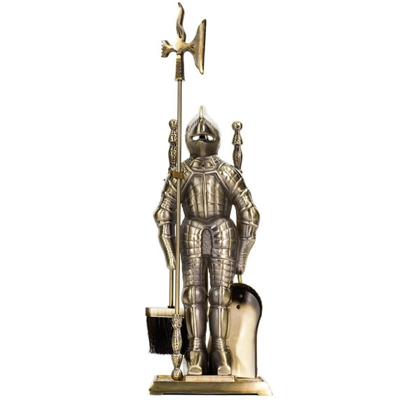 Barton 5-Piece Knight Fireplace Tool Set, Antique Brass - Includes Base ...