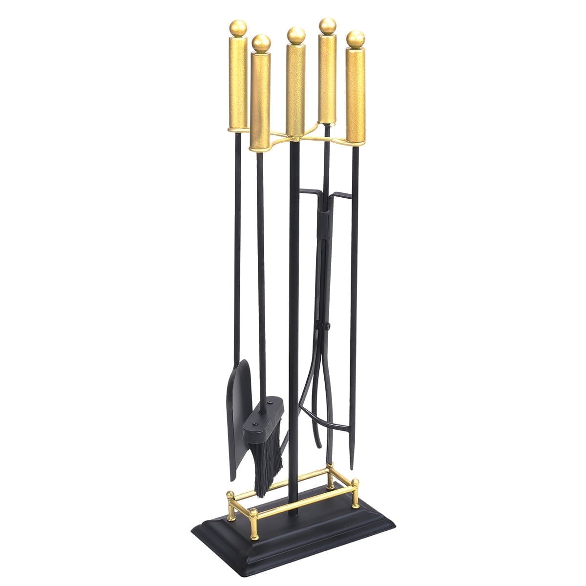 Barton 5-Piece Fireplace Tools Sets Gold Handle Wrought Iron Large Fire ...