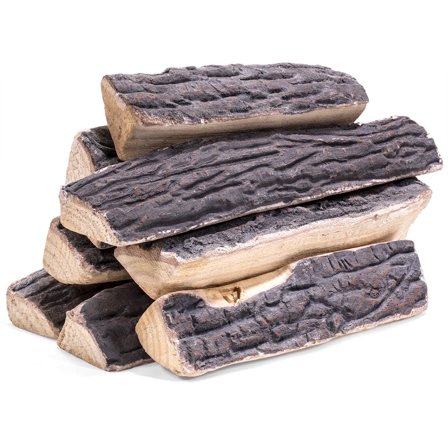 KFFKFF 8 Pcs Oak Logs Gas Fireplace Ceramic Logs Heat-Resistant Indoor ...