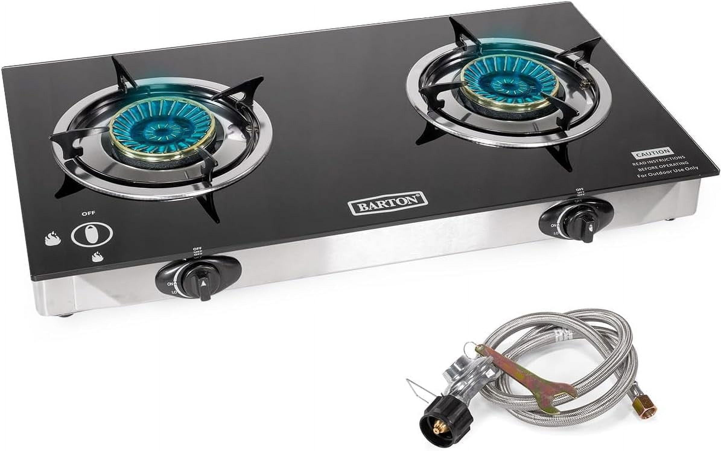 Barton Double Burner Stove w/Auto Ignition LPG Tempered Glass Outdoor ...