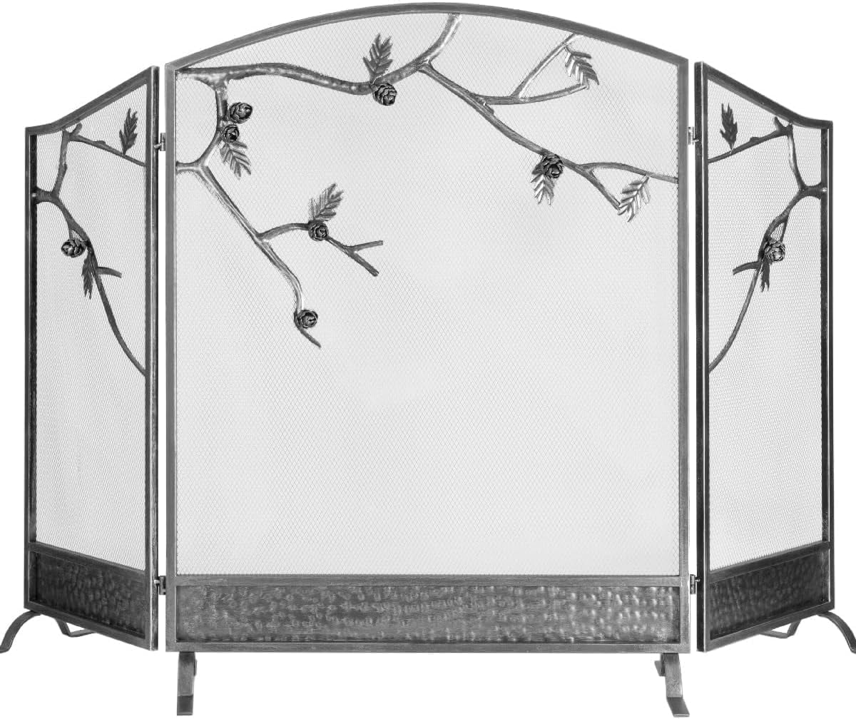 Barton Premium Fireplace Screen, 3-Panel 53" x 36" Decorative Tree ...