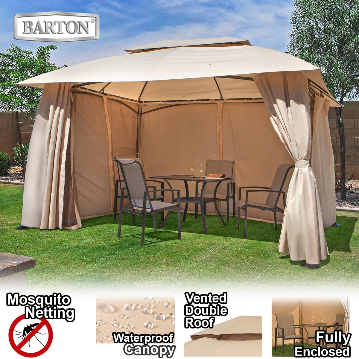 Barton - Gazebo 10' x 13' With Mosquito Netting Gazebo, Canopy Aluminum ...