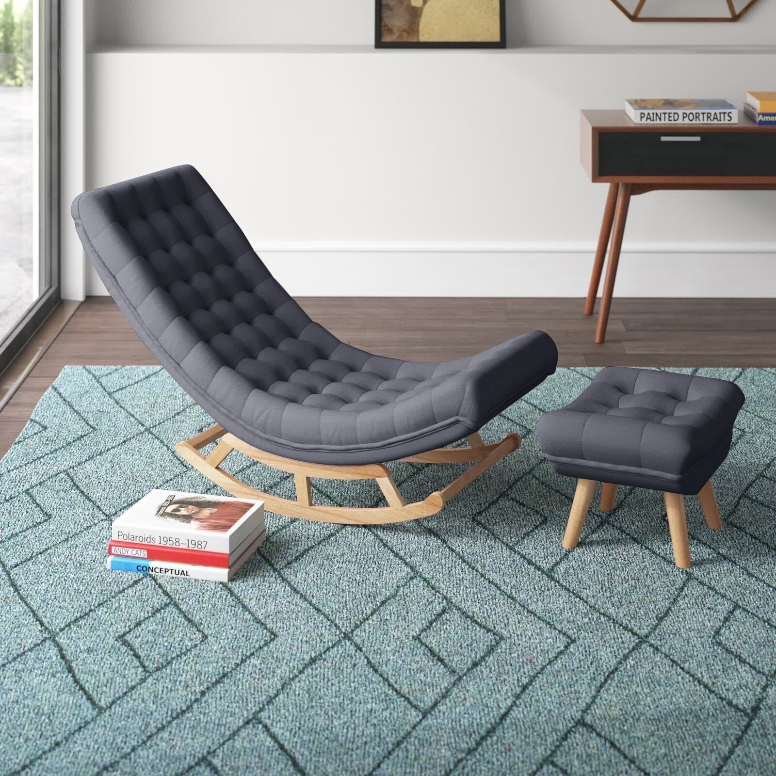 Barton Rocking Chair With Ottoman, Upholstered Rocking Chair With Wood ...