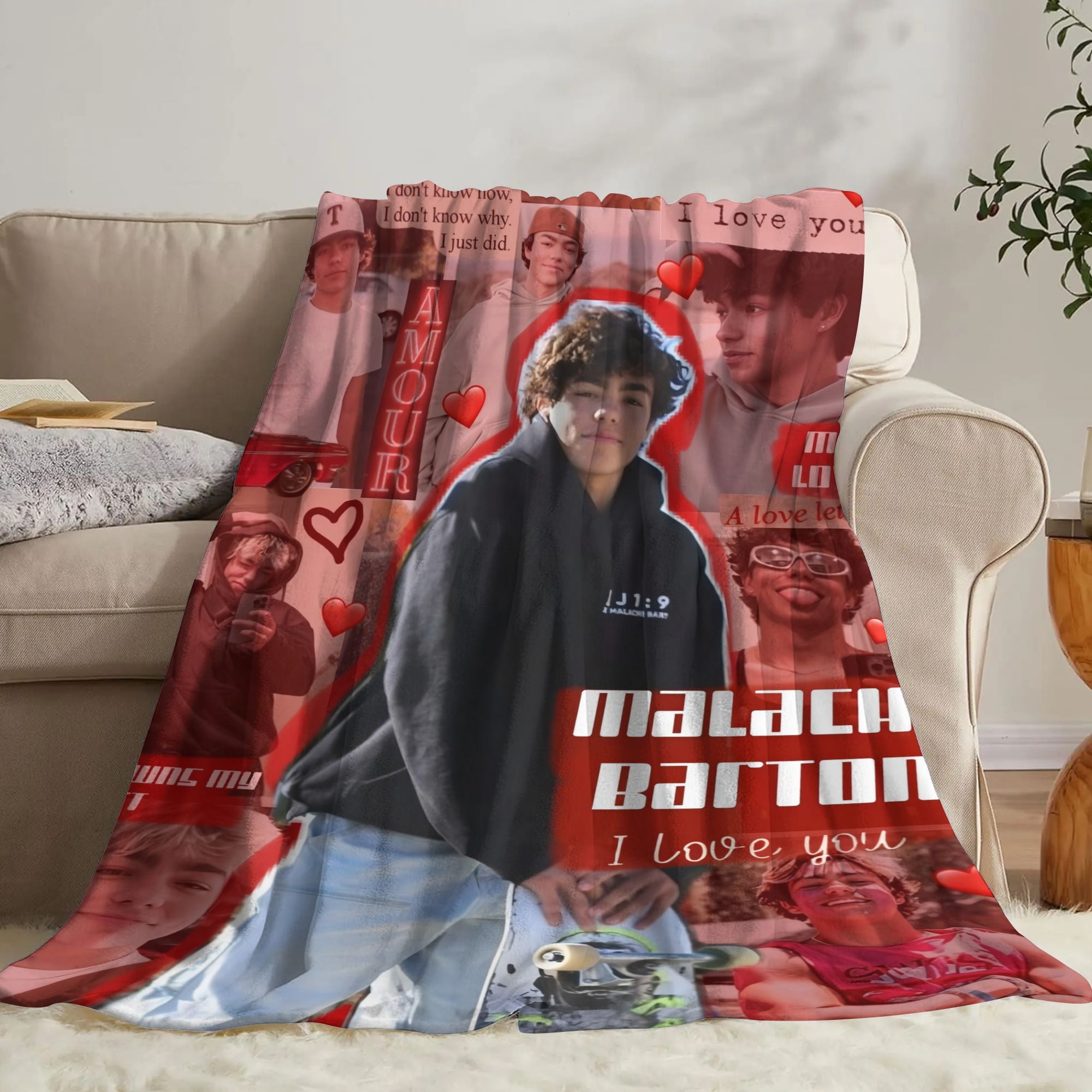 Barton Soft Flannel Blanket with Malajai Barto Skateboard Design - Red ...