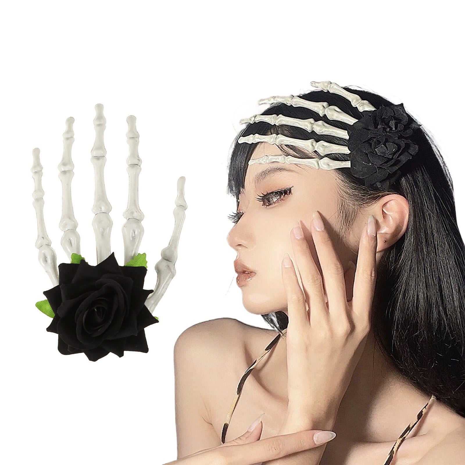 Bartosi Halloween Skeleton Hands Hair Clips with Rose Flower Design for ...
