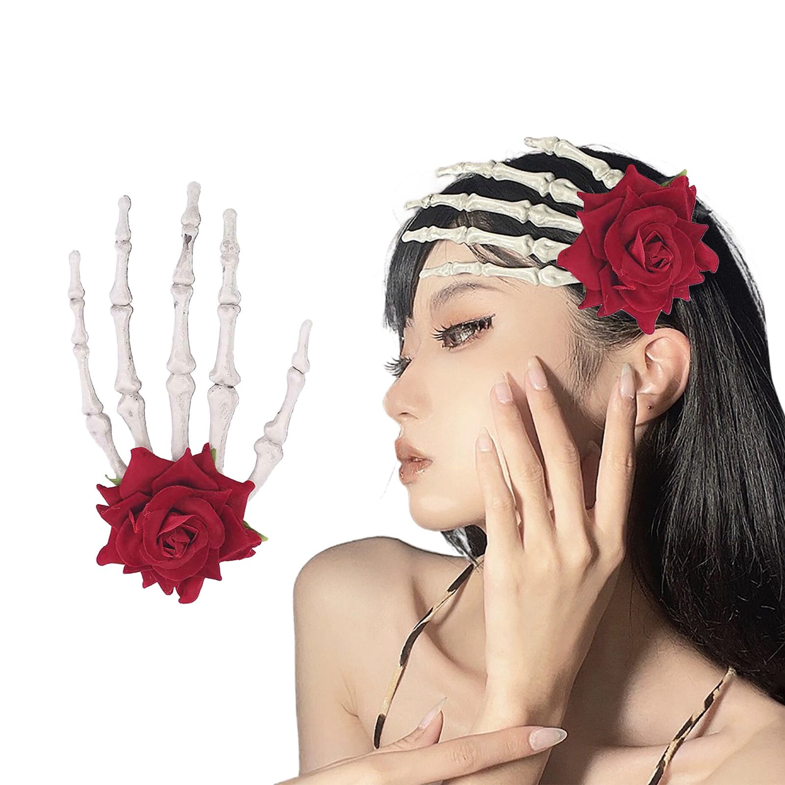Bartosi Skeleton Hands Hair Clips for Halloween - Unique Rose Flower ...