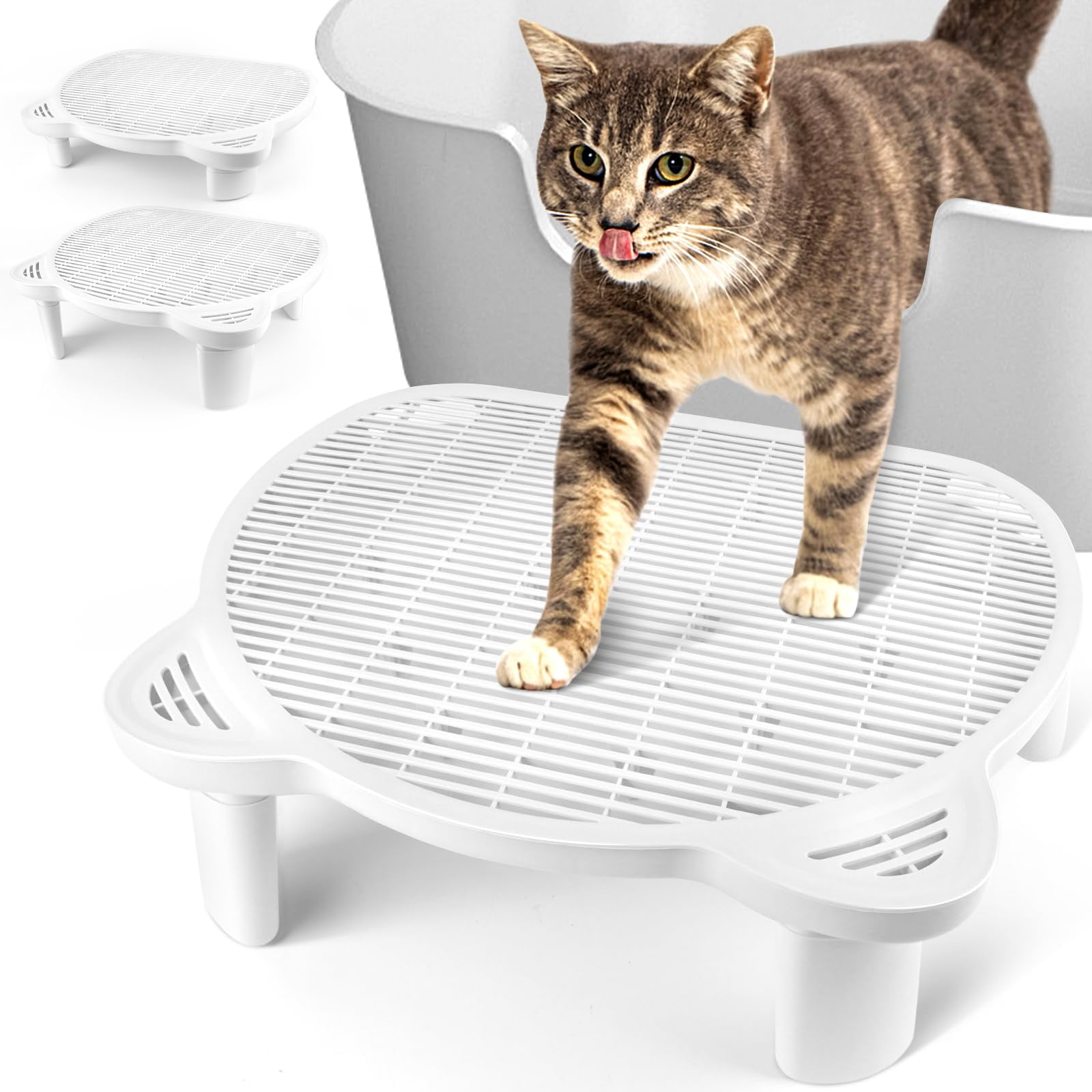 Bartuke Adjustable Cat Ramp Litter Box Step Double Layer with Filter ...
