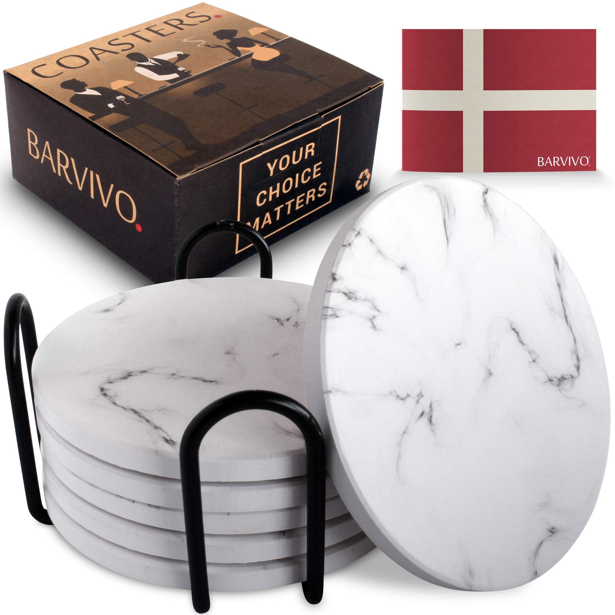 Barvivo Marble Coasters w/Holder - 6 Pcs for Drinks & Tabletops ...