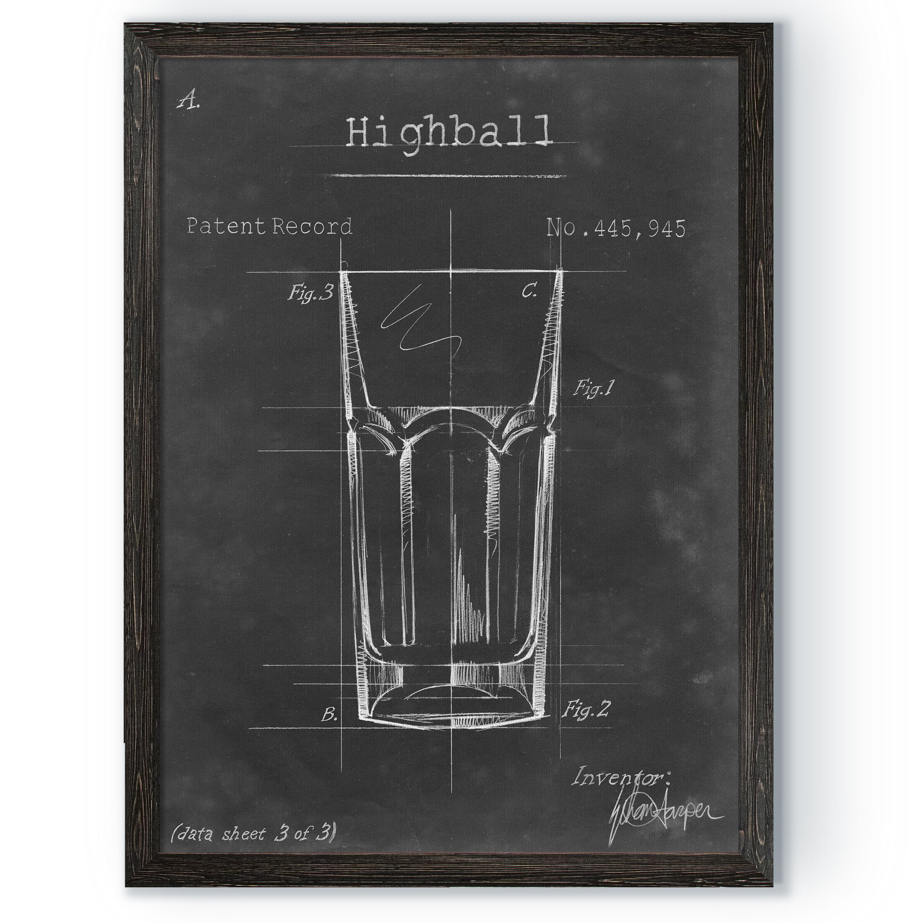 Barware Blueprint II - Barnwood Framed Canvas - 17 x 20 - Black ...