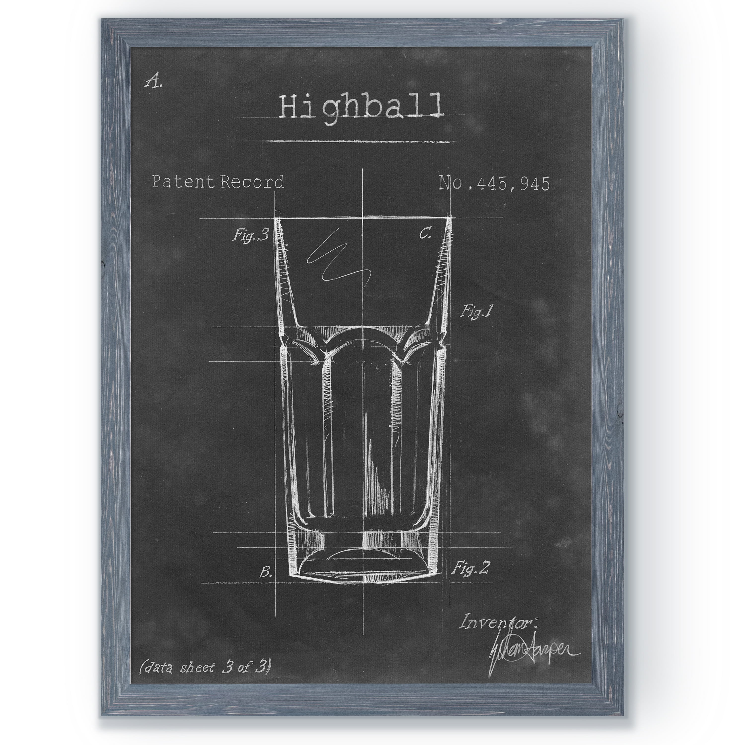 Barware Blueprint II - Barnwood Framed Canvas - 18 x 24 - Grey ...