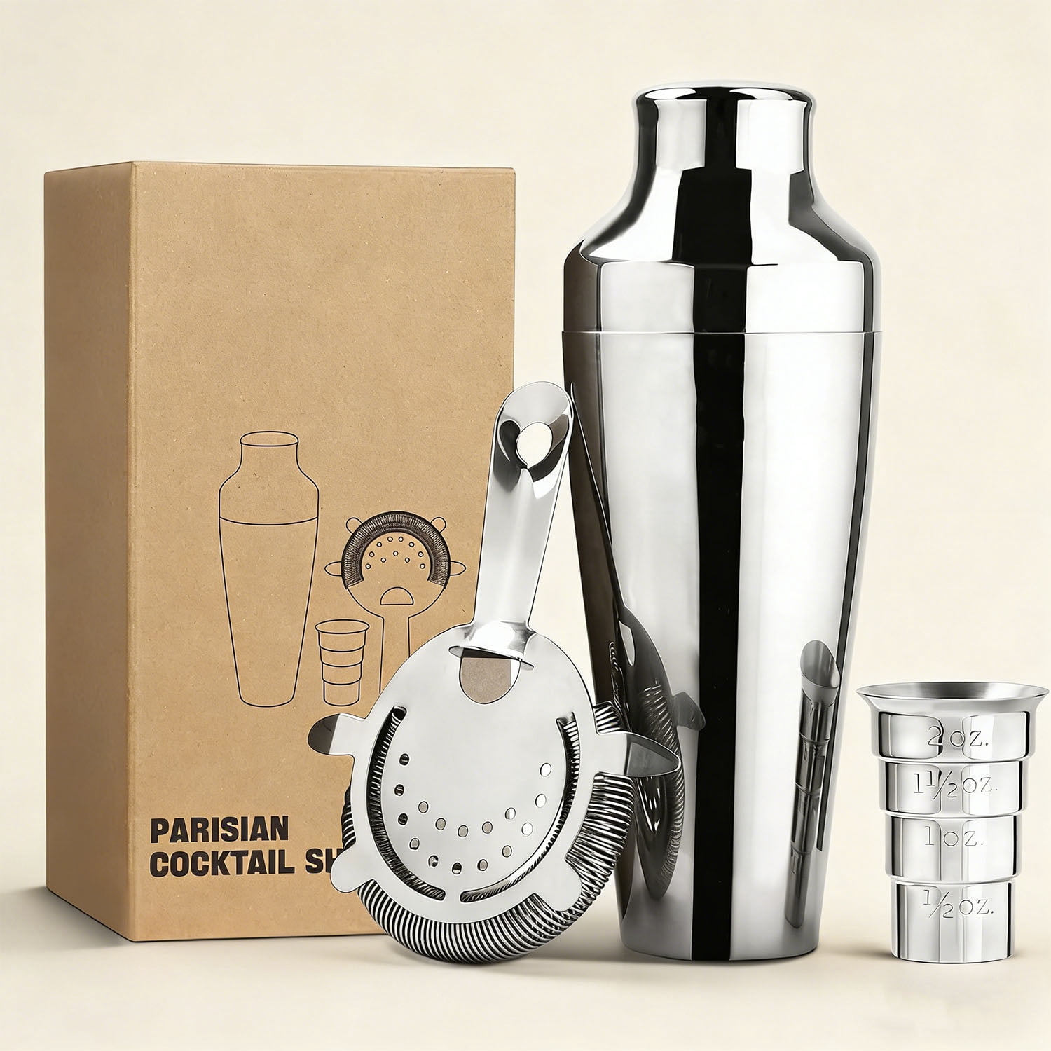 Barware Set 3-Piece Stainless Steel Bartender Kit - Cocktail Shaker ...