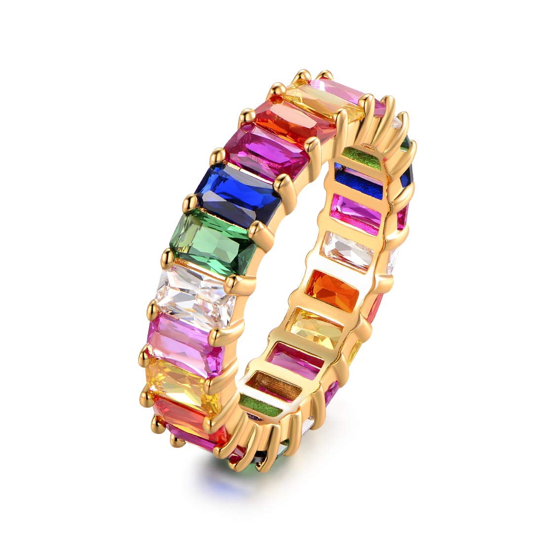 Barzel 18K Gold Plated Emerald-Cut Rainbow Multi Color Created-Gemstone ...