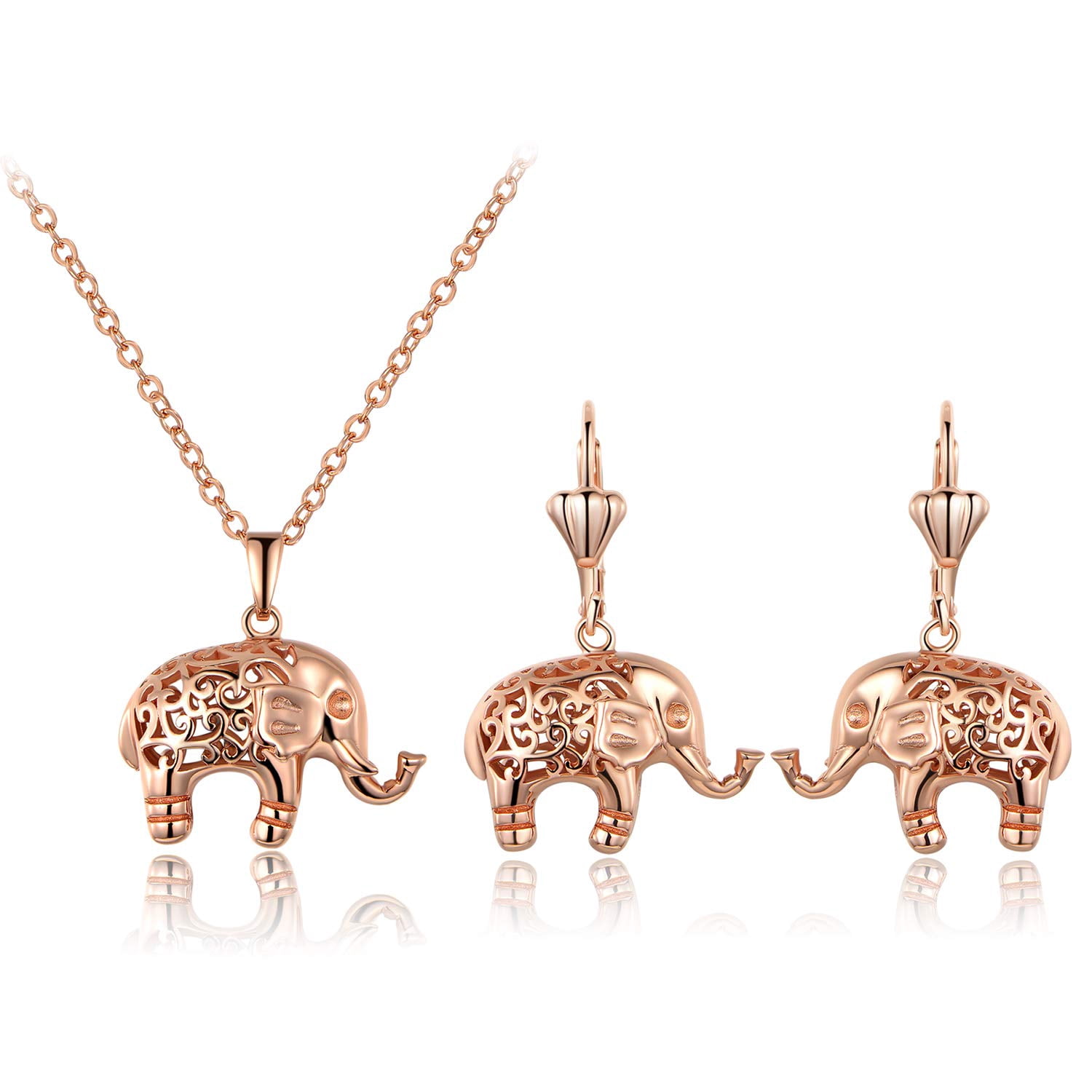 Barzel 18K Rose Gold Plated Filigree Cutout Drop Elephant Earrings and ...