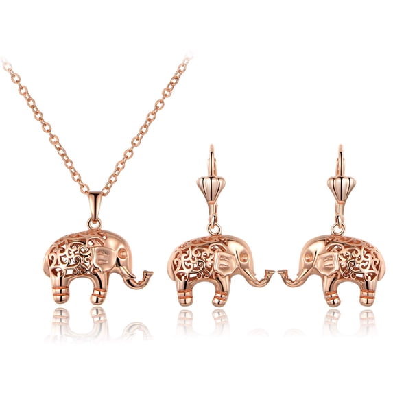 Barzel 18K Rose Gold Plated Filigree Cutout Drop Elephant Earrings and ...