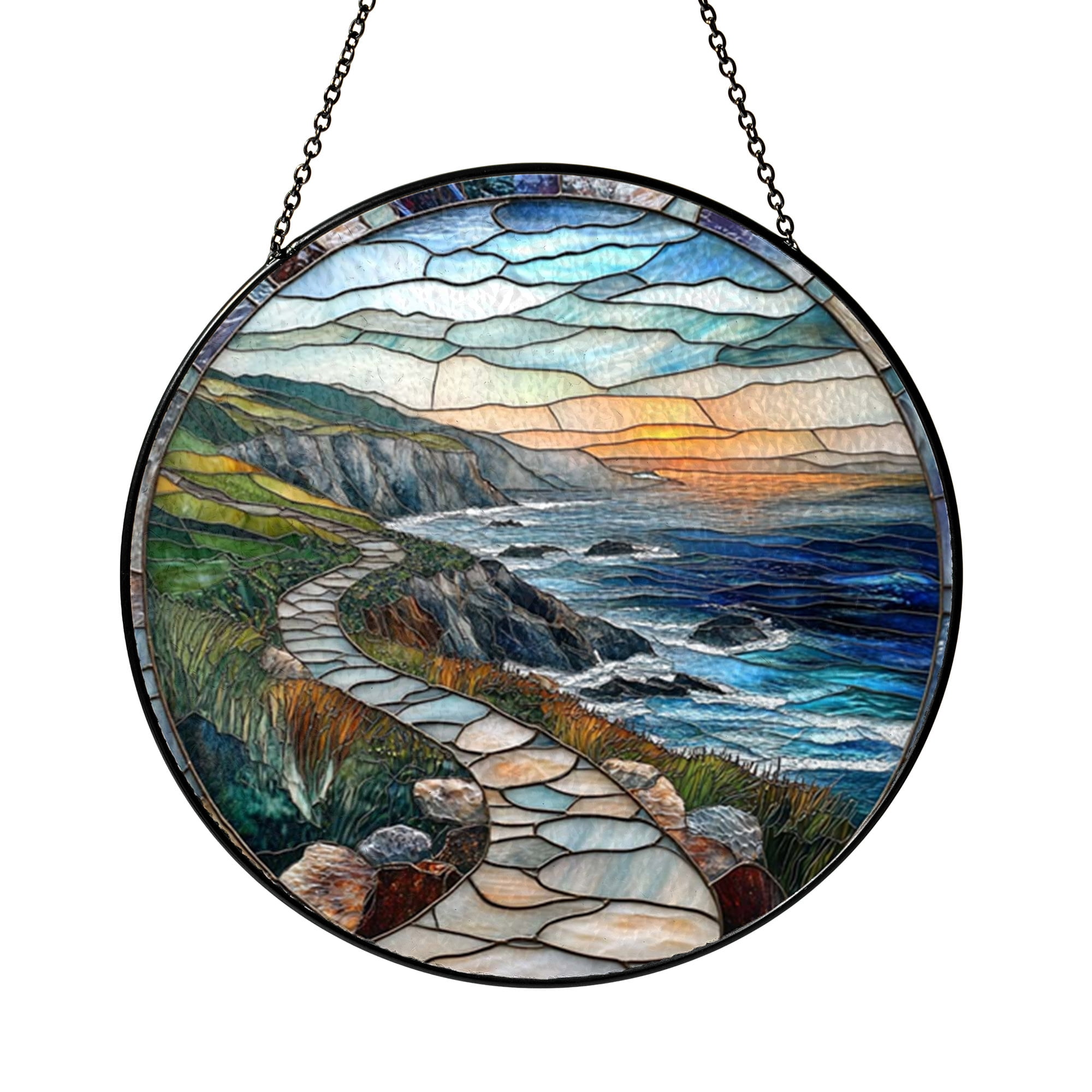 Basalt Rock Coastal Landscape Glass Style Ornament, Stained Glass ...