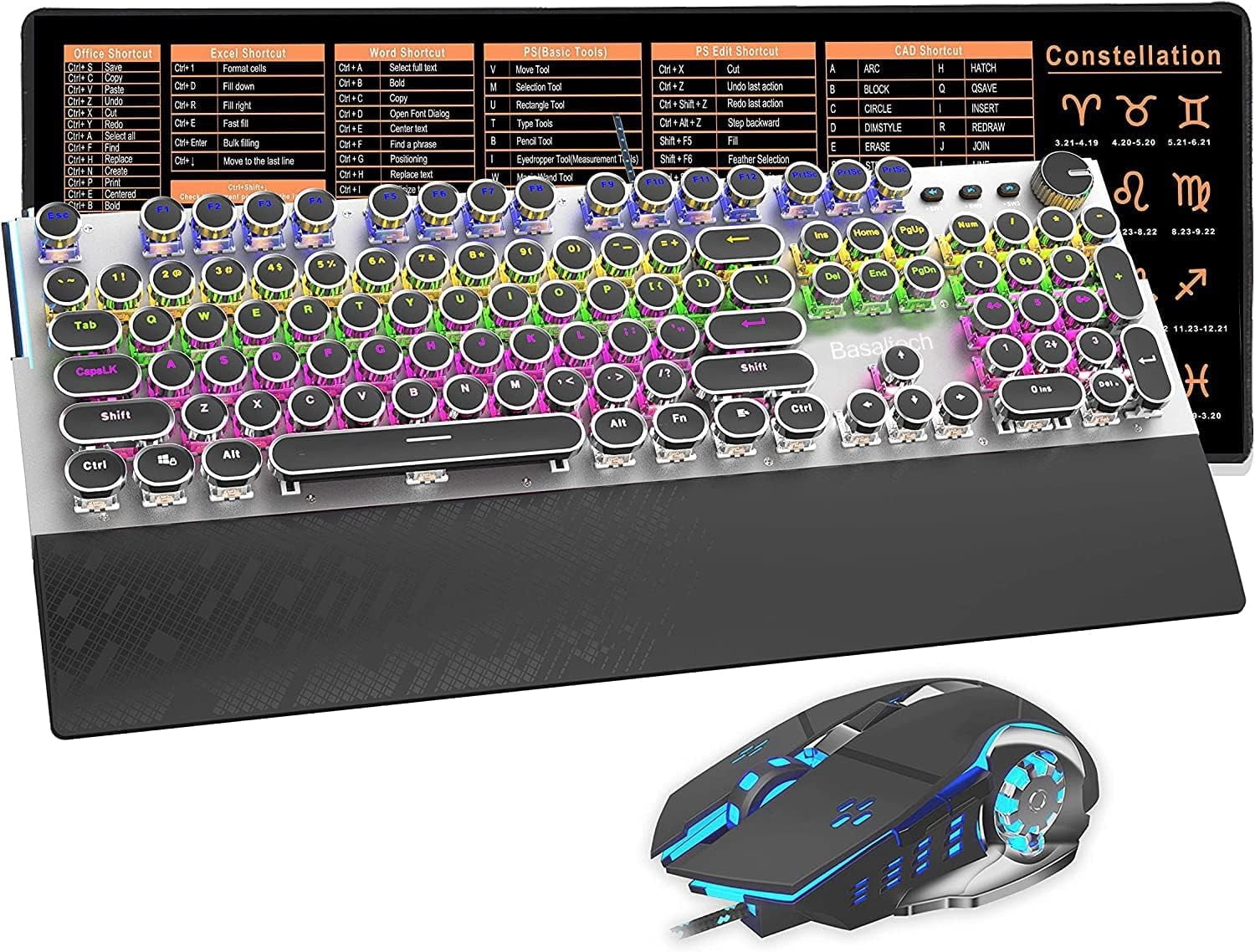 Basaltech X60 Mechanical Blue Switch Wired Keyboard with Magnetic Wrist ...