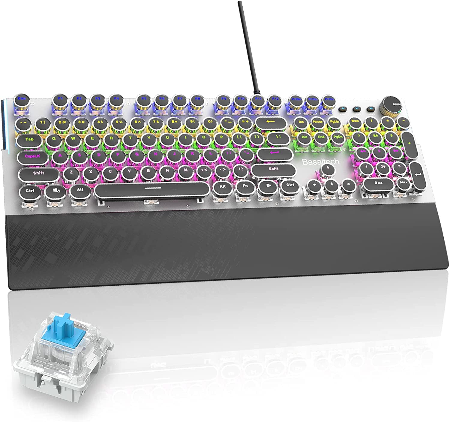 Basaltech X60-Series 104 Keys Blue Switch Backlit Wired with Removable ...