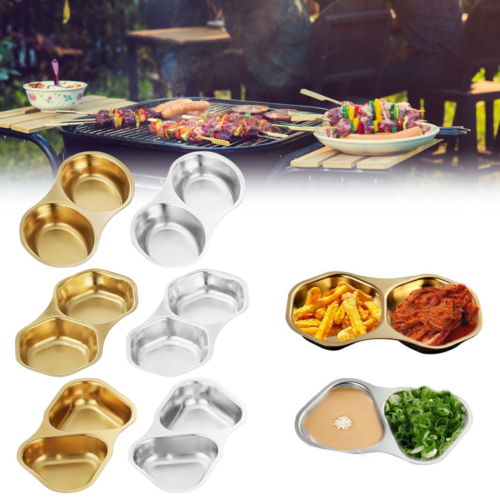 Basdi Dipping Bowl, Stainless Divided Dipping Bowl - 2-Compartment ...