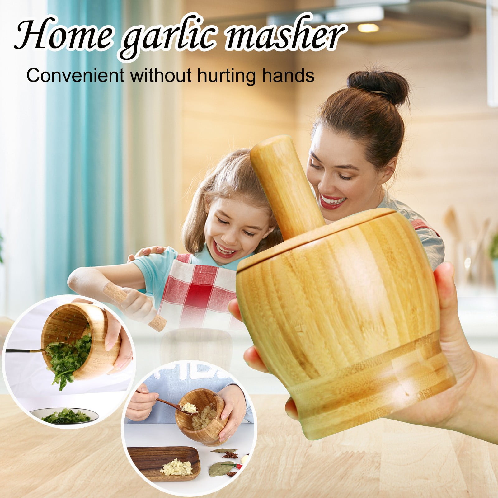 Basdi Mortar and Pestle, Bamboo Mortar and Pestle - Covered Garlic ...