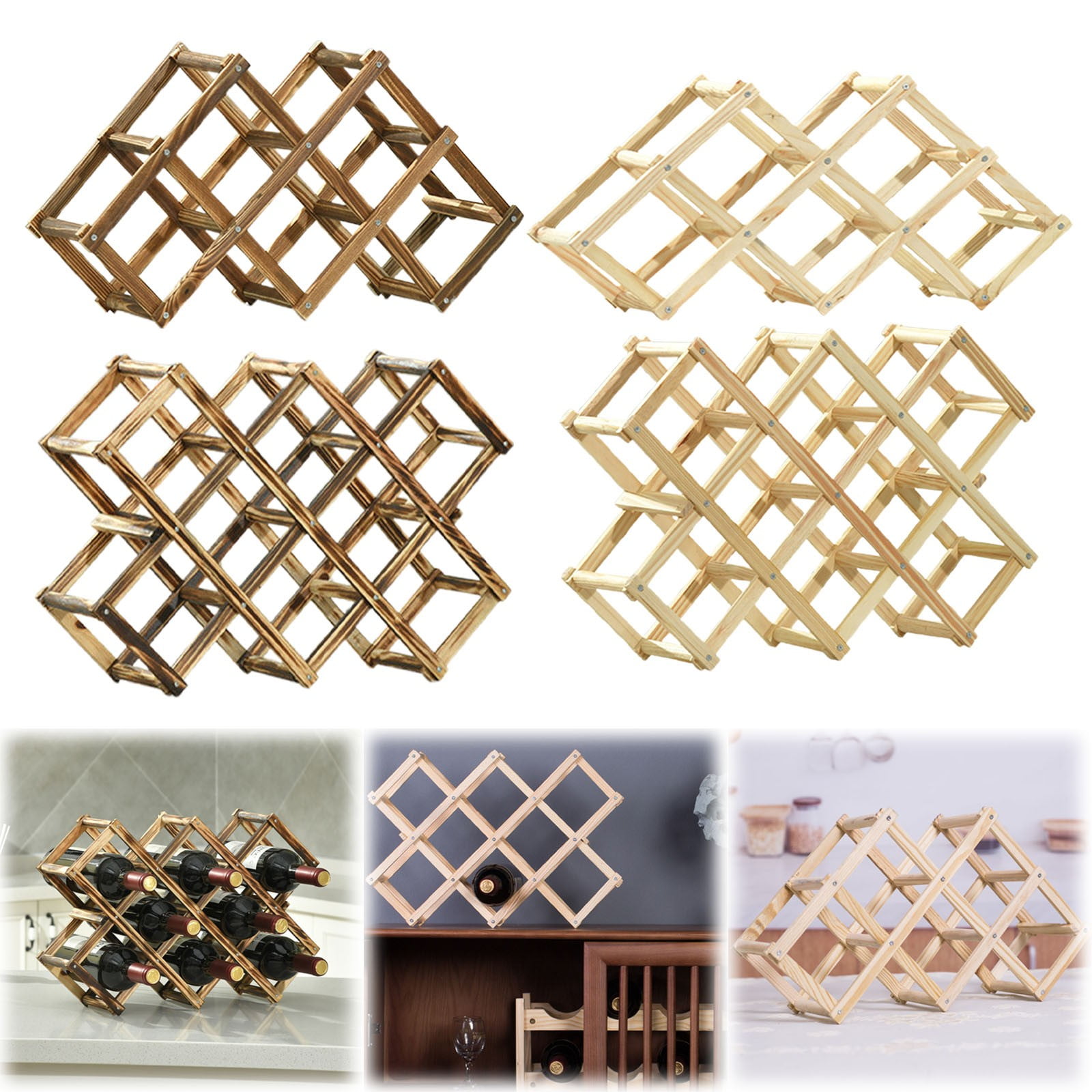 Basdi Wine Rack, Foldable Wooden Wine Rack - Freestanding Stackable ...
