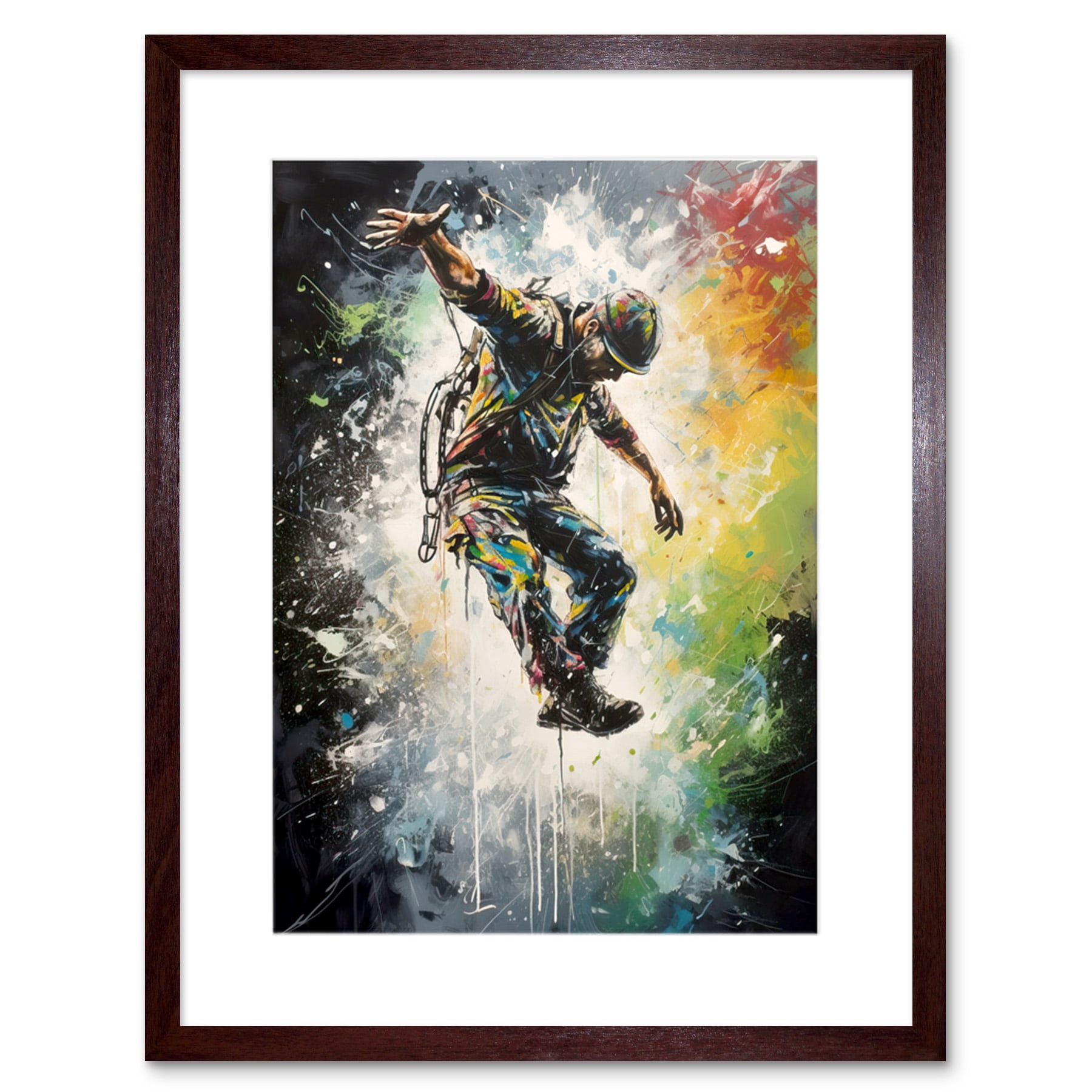 Base Jumping Multicoloured Paint Splat Action Shot Artwork Framed Wall ...