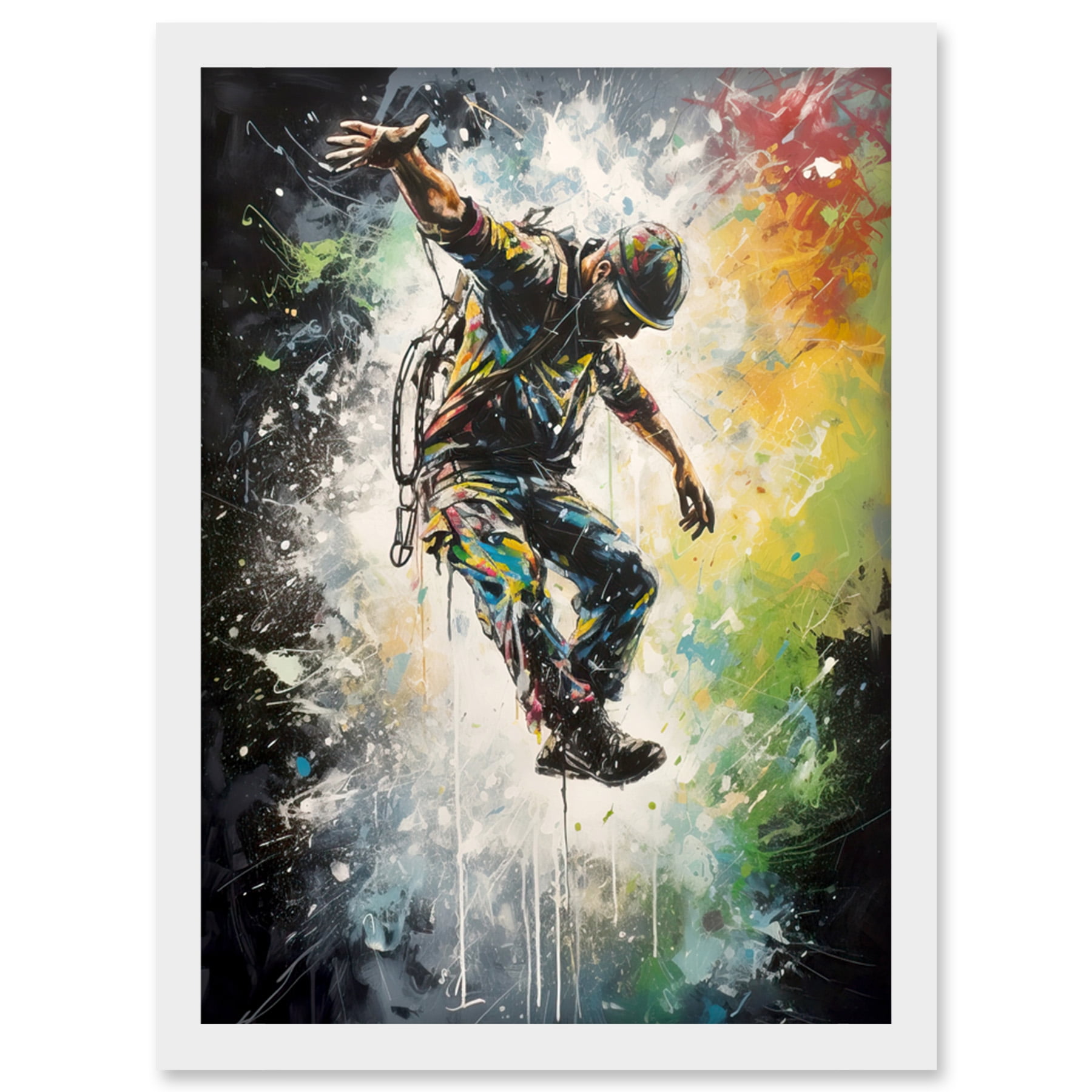 Base Jumping Multicoloured Paint Splat Action Shot Artwork Framed Wall ...