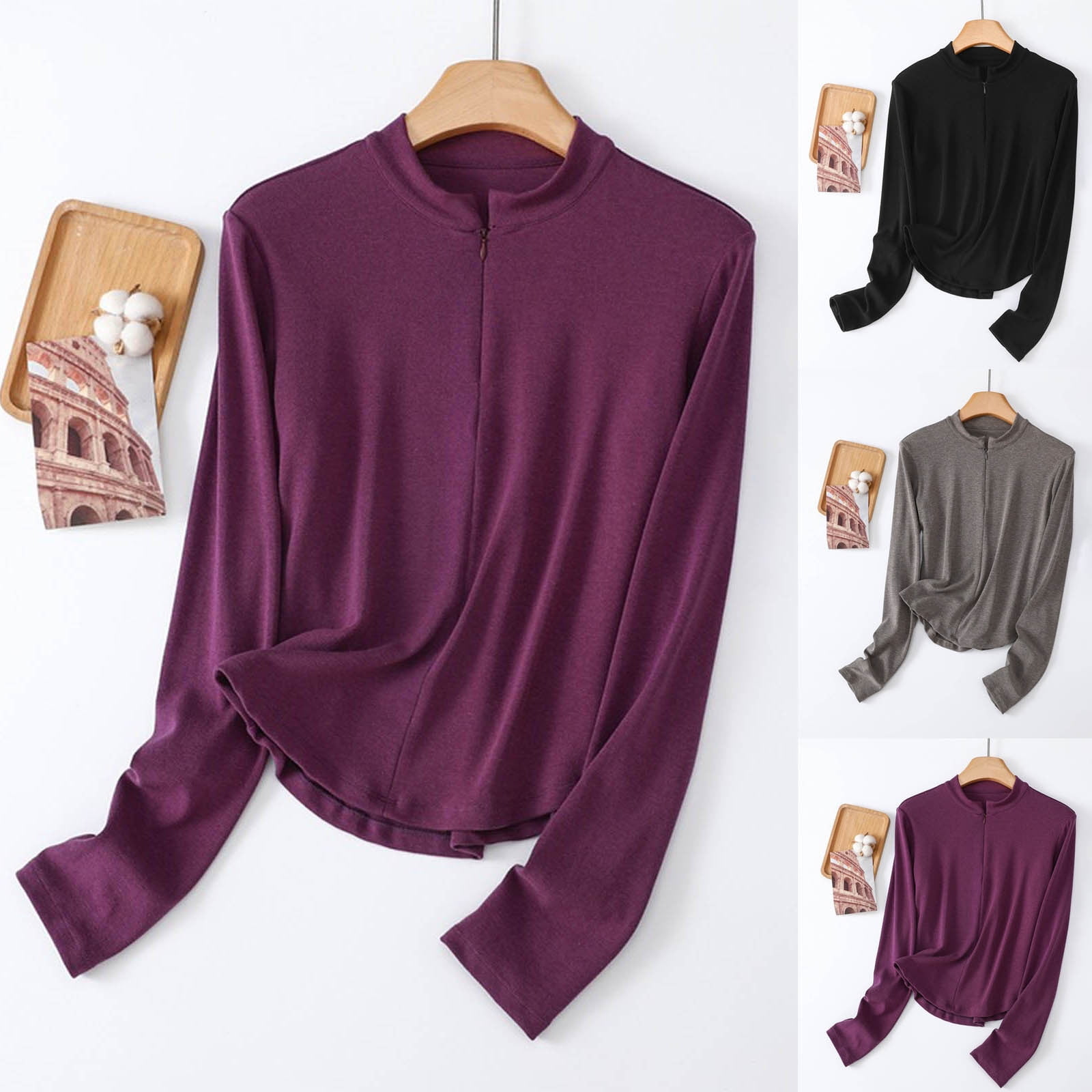 Base Layer Women Women's Fashion Solid Color Long Sleeve Stand-up ...