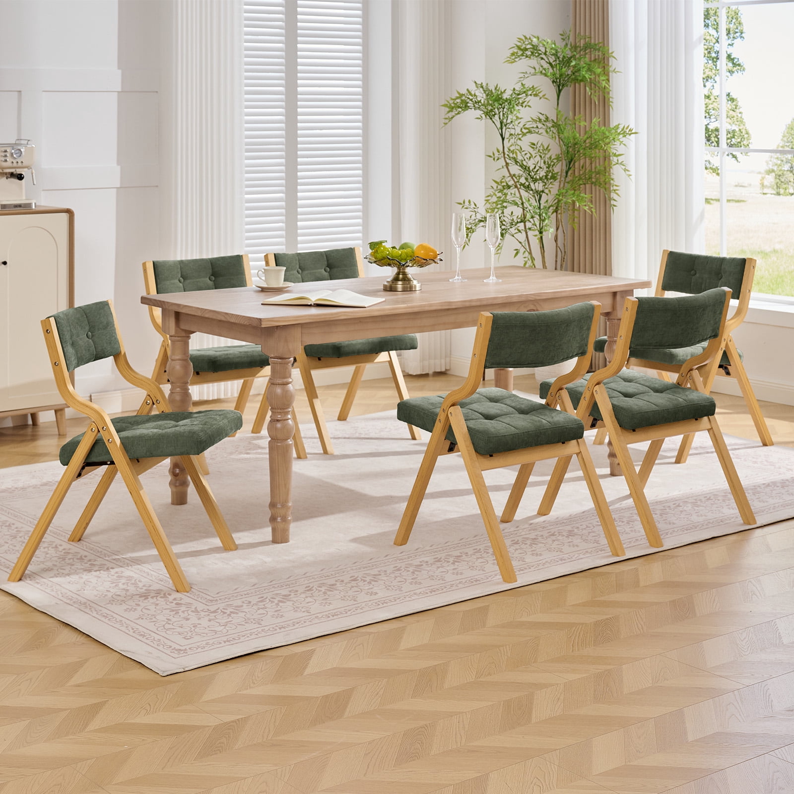 BaseBeauty Folding Chairs with Cushion, Wooden Padded Foldable Chair 6 ...