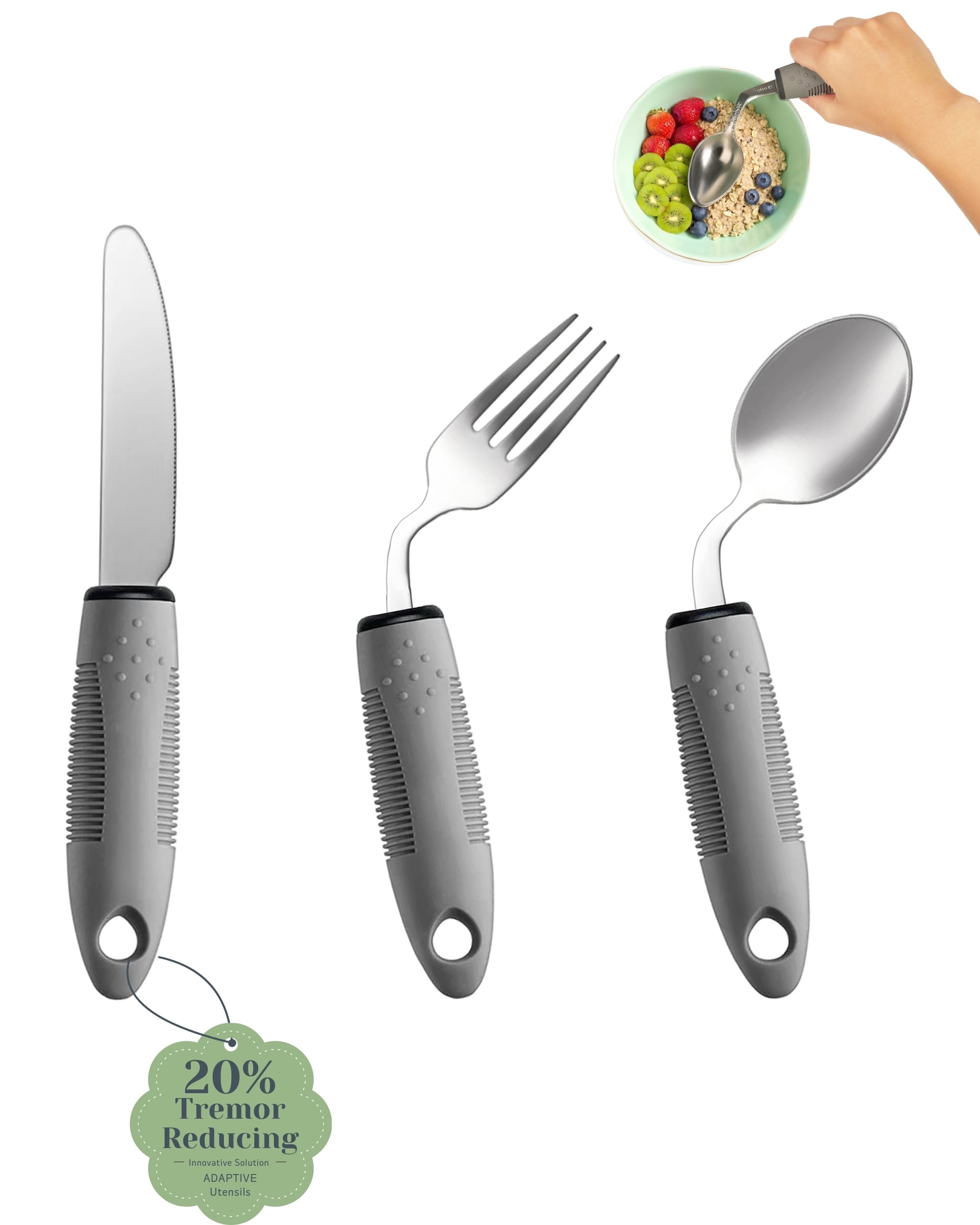 BaseSmall 3-Piece Adaptive Utensils Set - 42°Angled Parkinsons Utensils ...