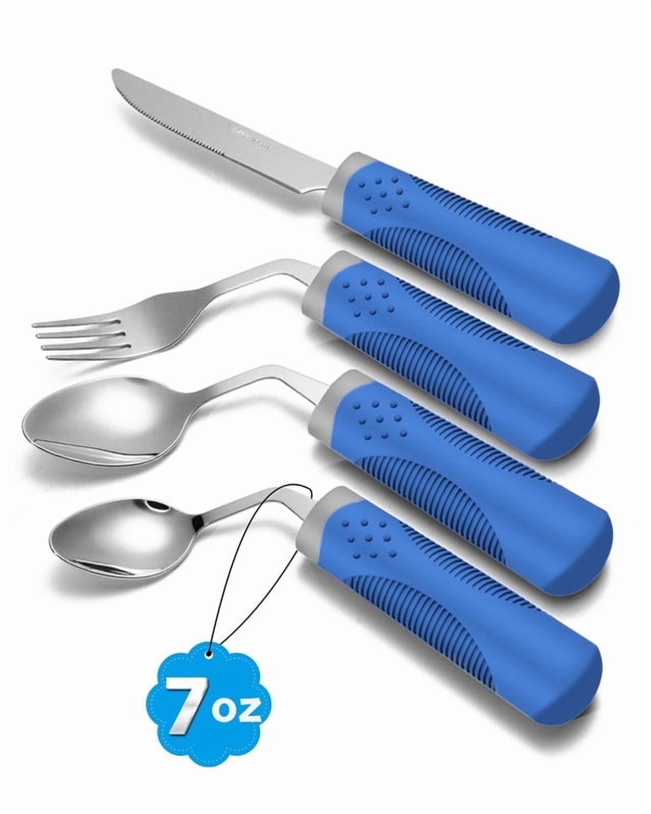 BaseSmall Adaptive Utensils (4-Piece Set) Weighted 7 oz - 42° Angled ...