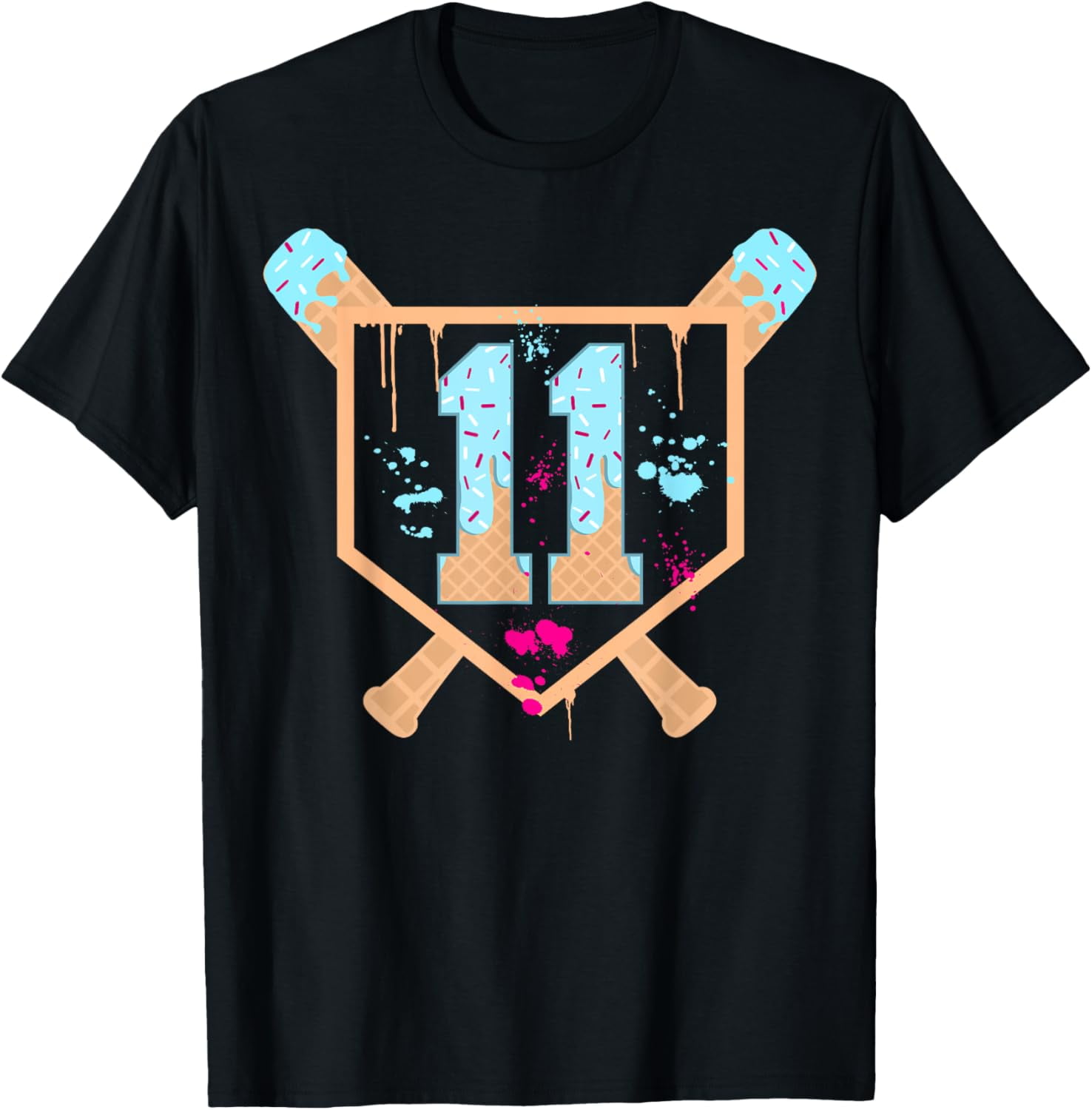 Baseball 11 Year Old Ice Cream Drip 11Th Birthday Boy 11 T-Shirt Unisex ...