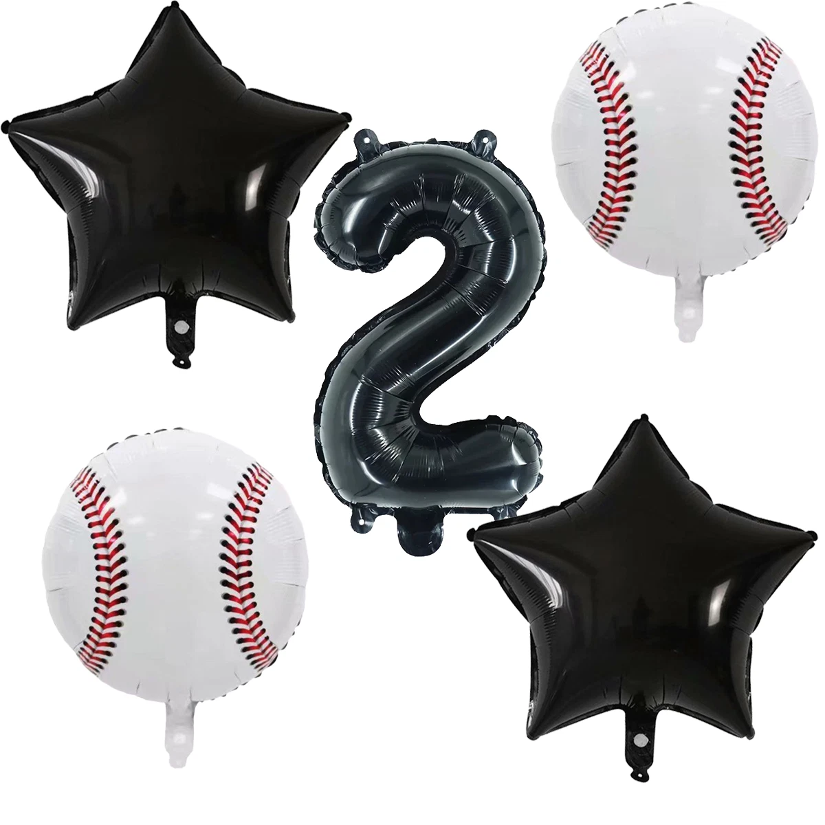 Baseball 2Nd Birthday Party Balloons Number 2 Black White Star Foil ...