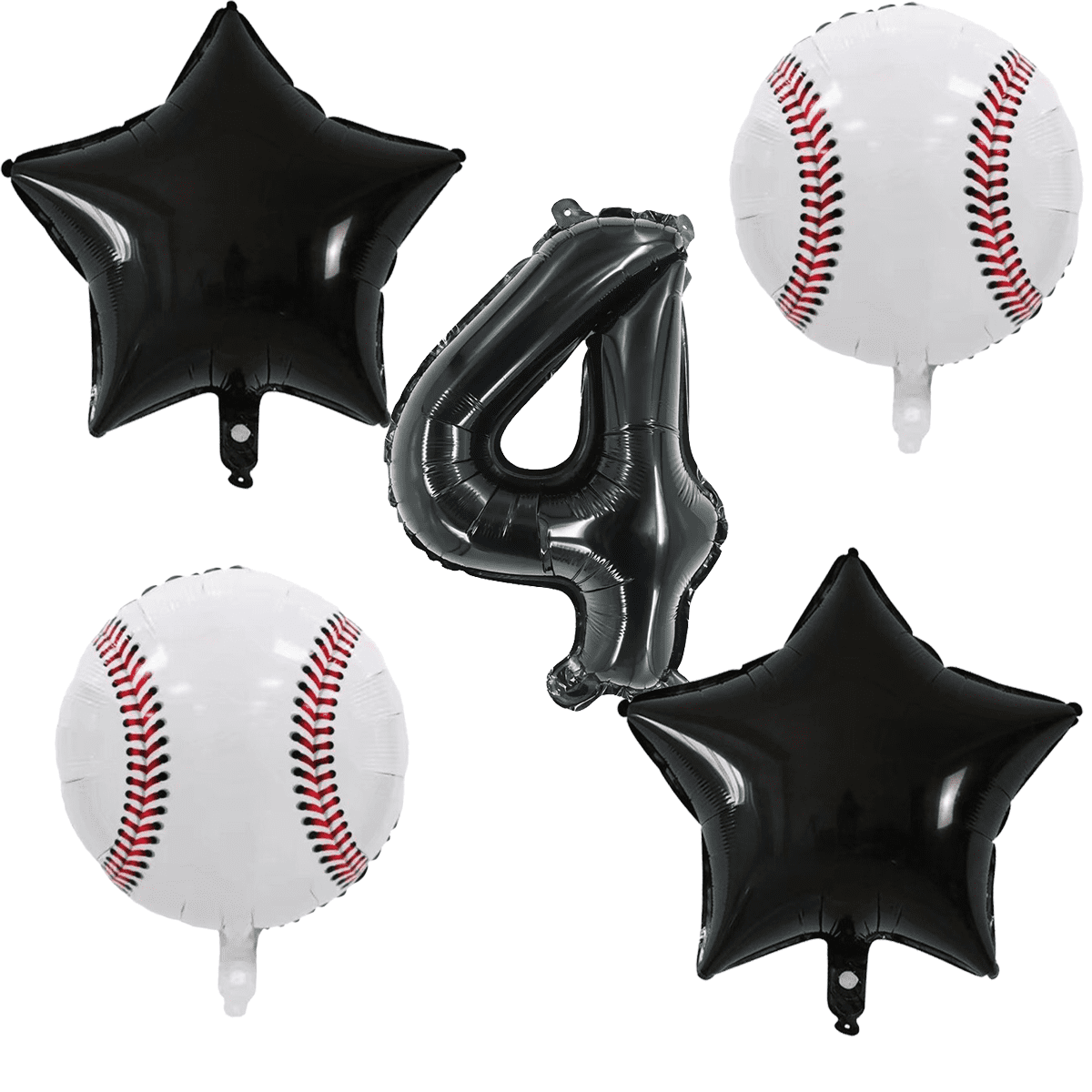 Baseball 4th Birthday Party Balloons Kit Black White Number Foil Stars ...