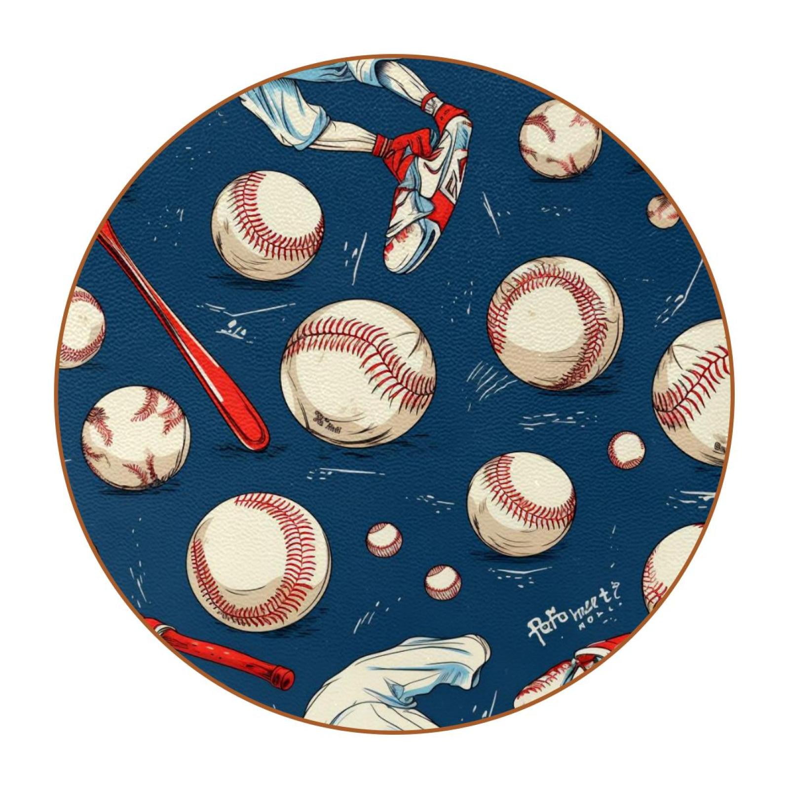 Baseball 6 Pack Round Coasters, Microfiber Leather Drink Coasters Set ...