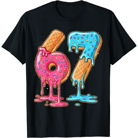 Baseball 67 Ice Cream Drip Funny Six Seven Number 67th Bday T-Shirt ...