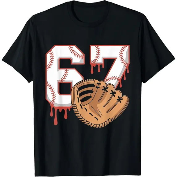Baseball 67 Six Seven Alpha Slang 6 7 Meme Kids Teachers Boy T-Shirt ...