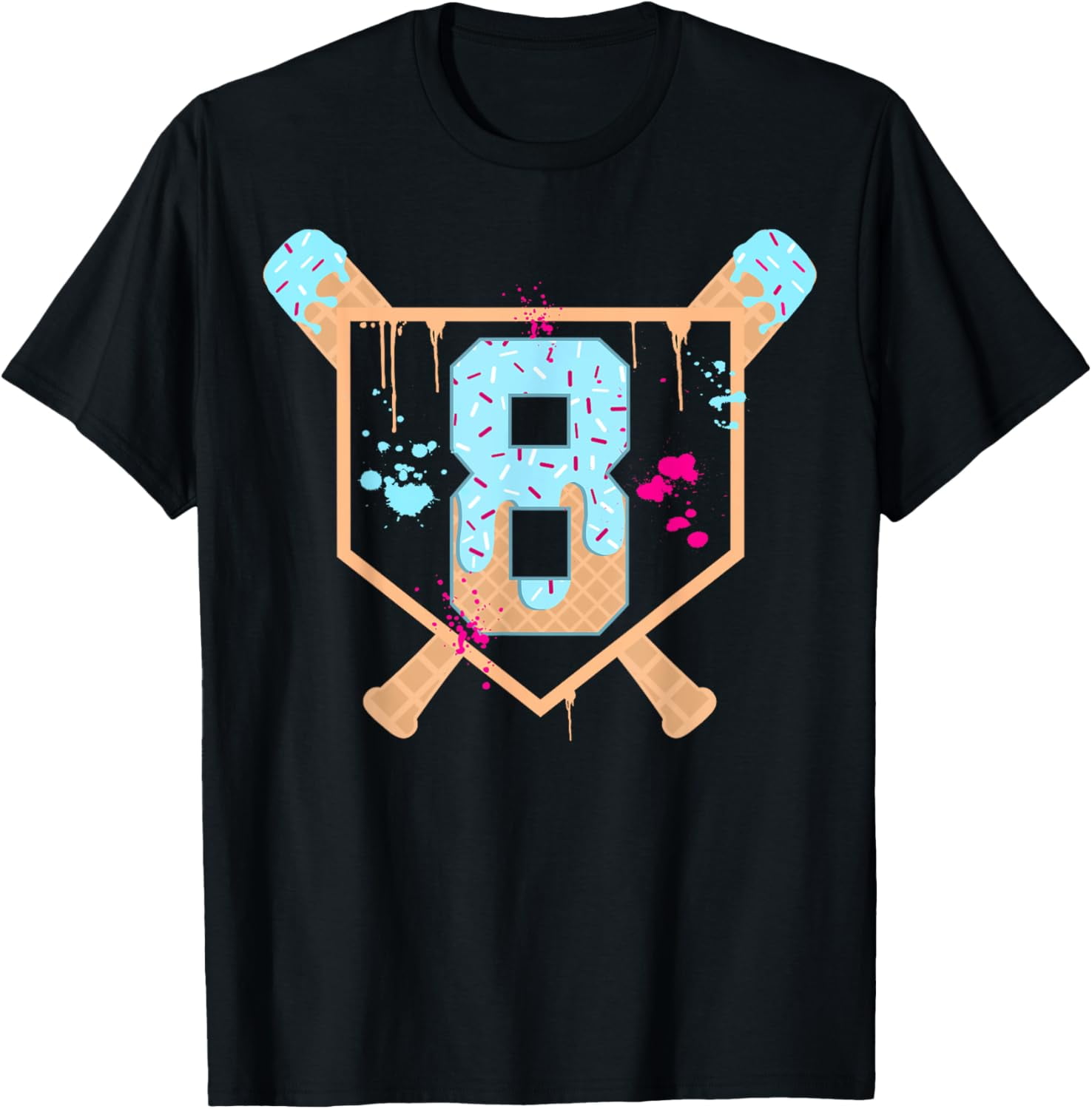 Baseball 8 Year Old Ice Cream Drip 8th Birthday Boy Number 8 T-Shirt ...