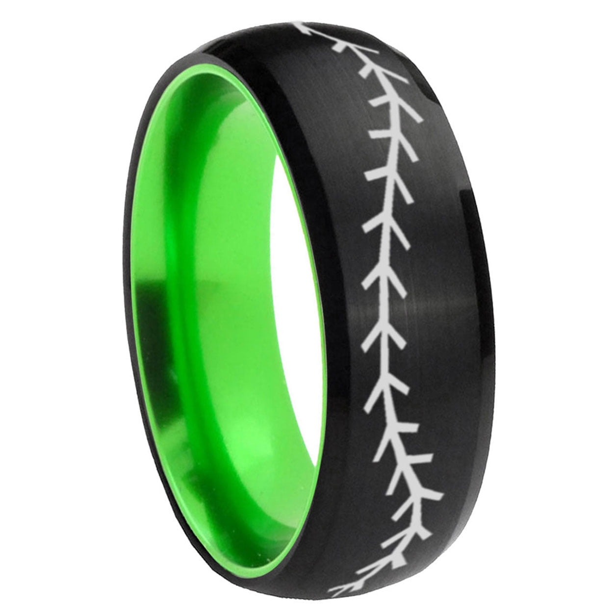 Baseball 8MM Dome Black And Green Tungsten Men Ring - Walmart.com
