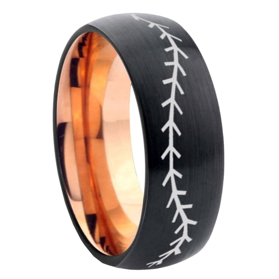 Baseball 8MM Dome Black And Rose Gold Tungsten Men Ring - Walmart.com