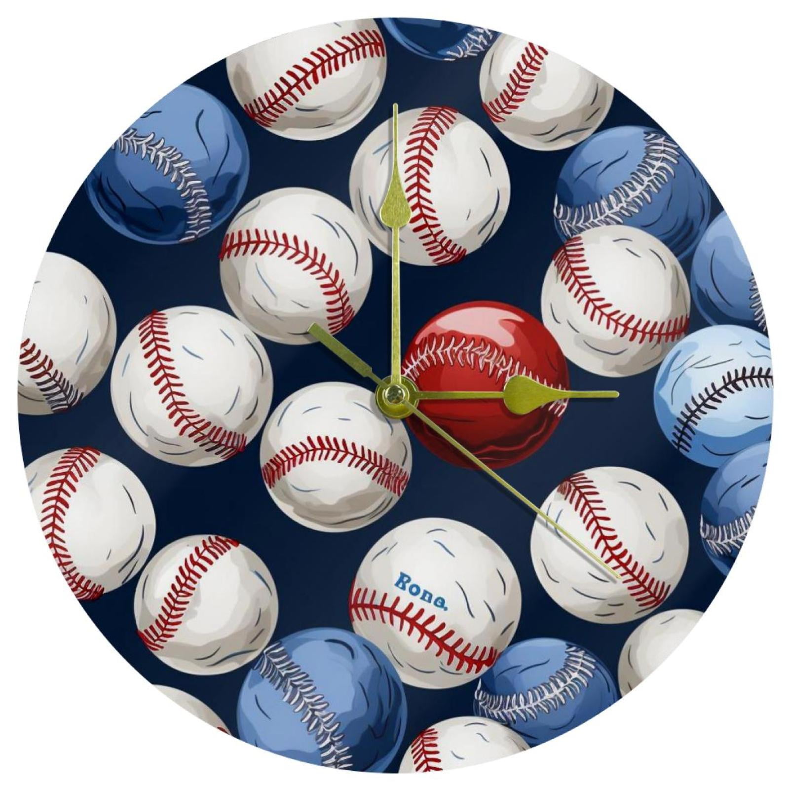 Baseball Acrylic Round Wall Clock 9.8 Inches Silent Non Ticking Battery ...