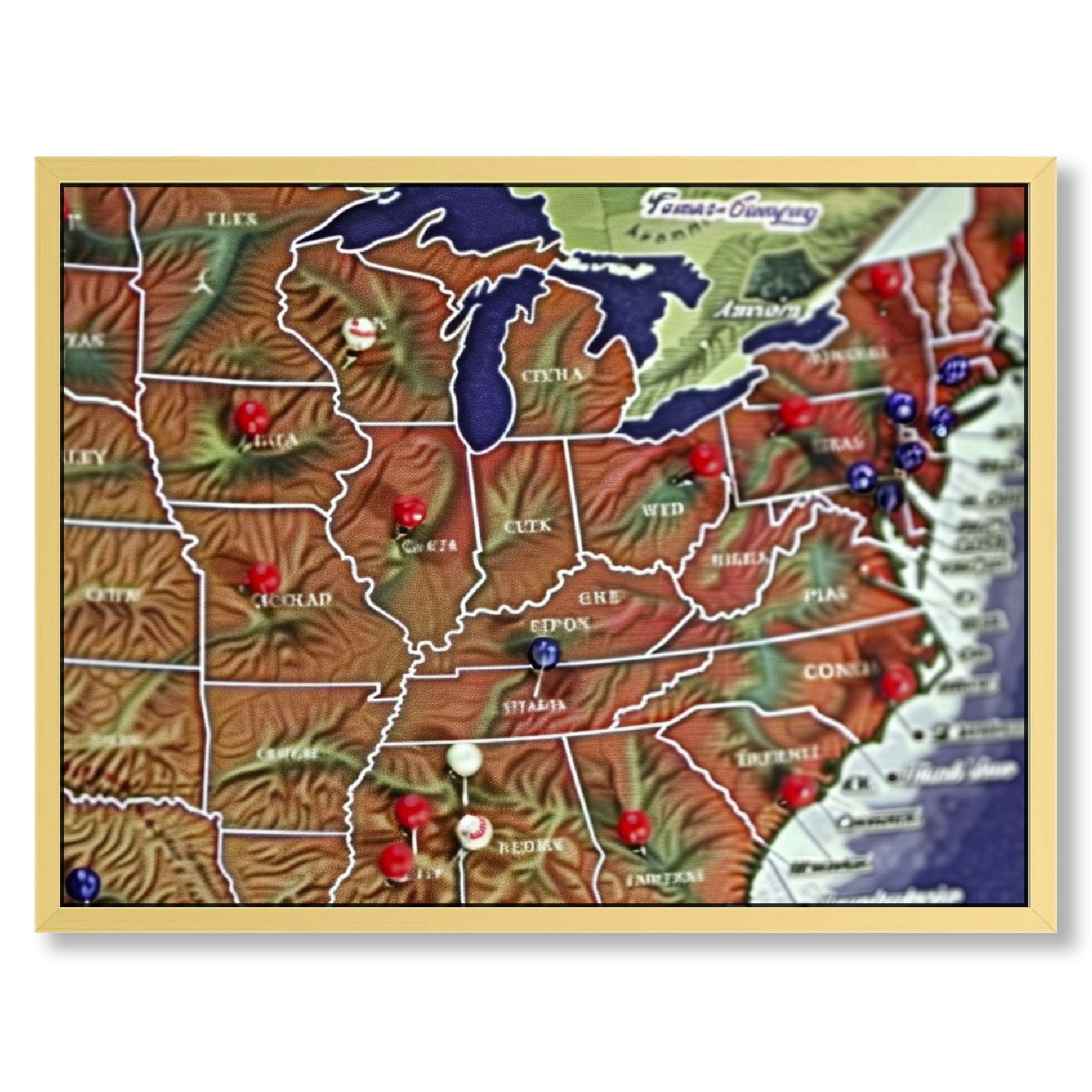 Baseball Adventures Push Pin Travel Map with Black Frame and Pins ...