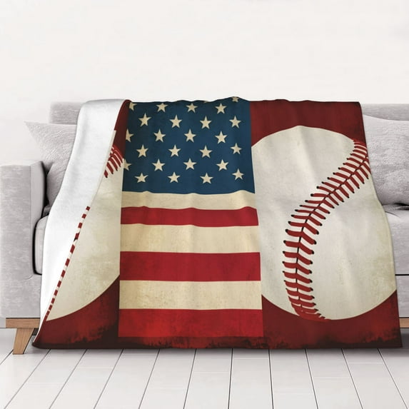 Baseball America Flag Throw Blanket Warm Camping Outdoor Light Weight Cozy Blanket for Couch ...