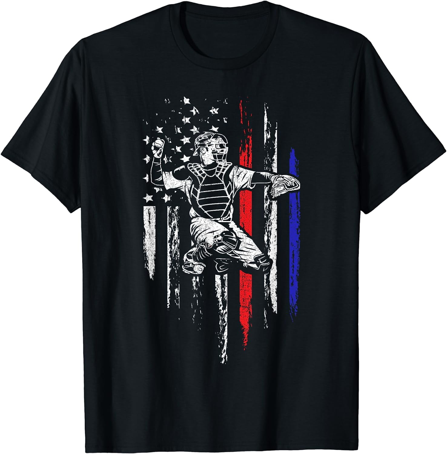 Baseball American Flag Patriotic Catcher 4th Of July Gift T-Shirt ...