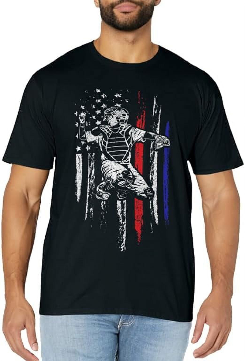 Baseball American Flag Patriotic Catcher 4th Of July Gift T-Shirt ...